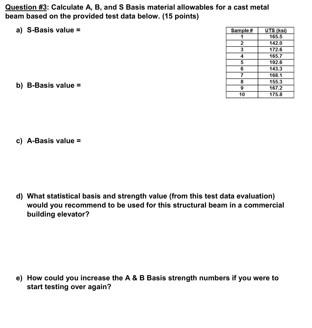 Solved Calculate A B And S Basis Material Allowables For A Chegg