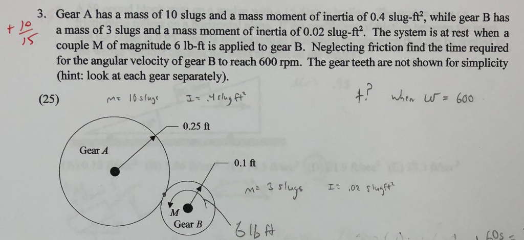 Solved 3. Gear A has a mass of 10 slugs and a mass moment of | Chegg.com