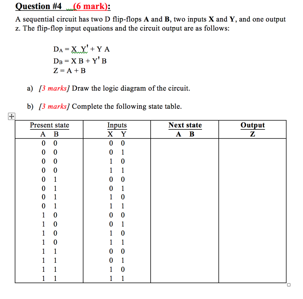 Solved Question #4 -(6 mark) A sequential circuit has two D | Chegg.com