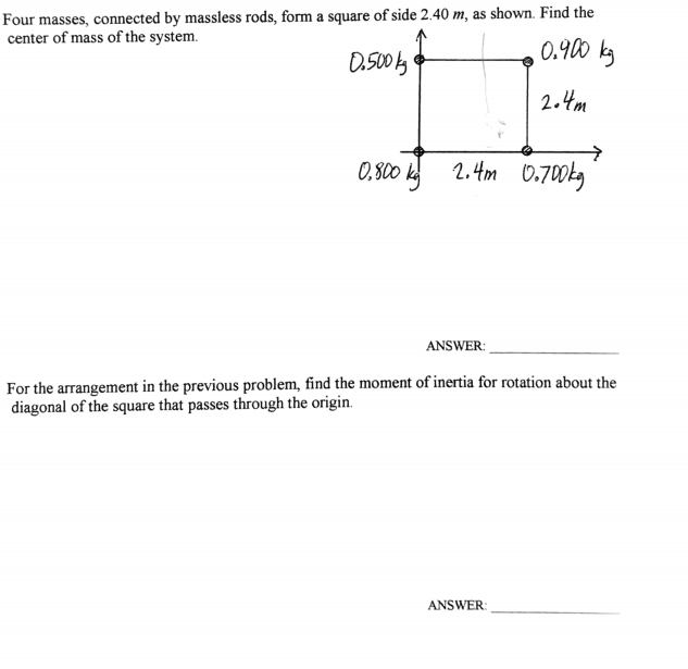 Solved Four masses, connected by massless rods, form a | Chegg.com