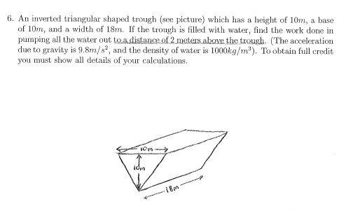 Solved 6. An inverted triangular shaped trough (see picture) | Chegg.com