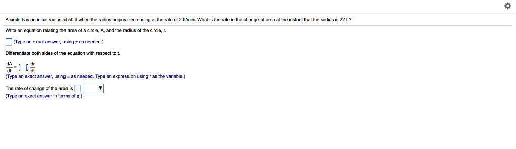 Solved A circle has an initial radius of 50 ft when the | Chegg.com