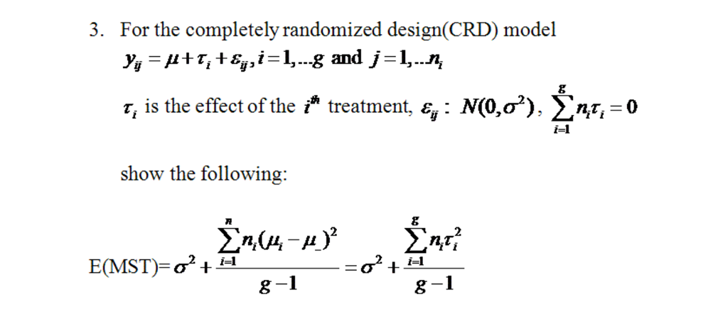 For the completely randomized design model.... I | Chegg.com