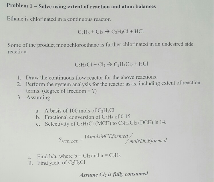 Solved Problem 1- Solve using extent of reaction and atom | Chegg.com