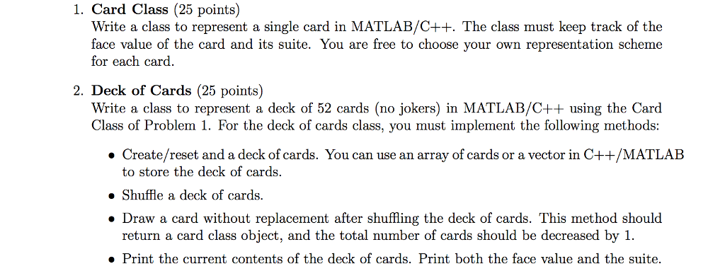 Write a class to represent a single card in | Chegg.com