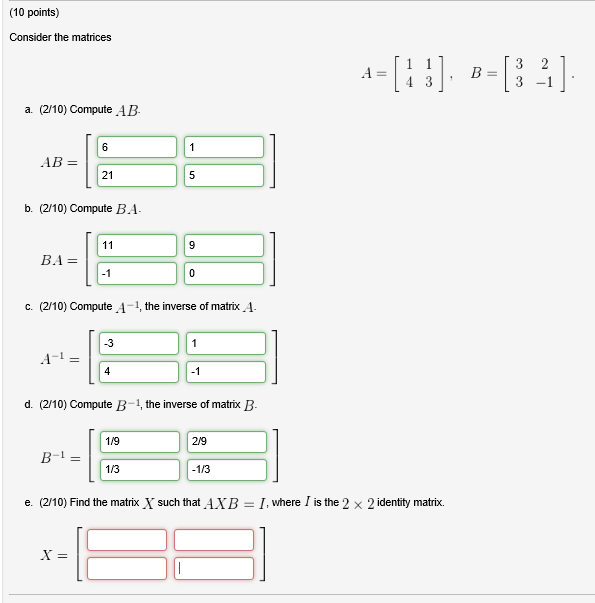 Solved Consider the matrices a. (2/10) Compute AB. b. | Chegg.com
