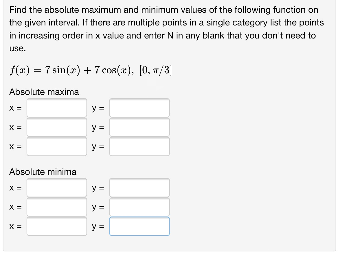 Solved Find The Absolute Maximum And Minimum Values Of The 7432