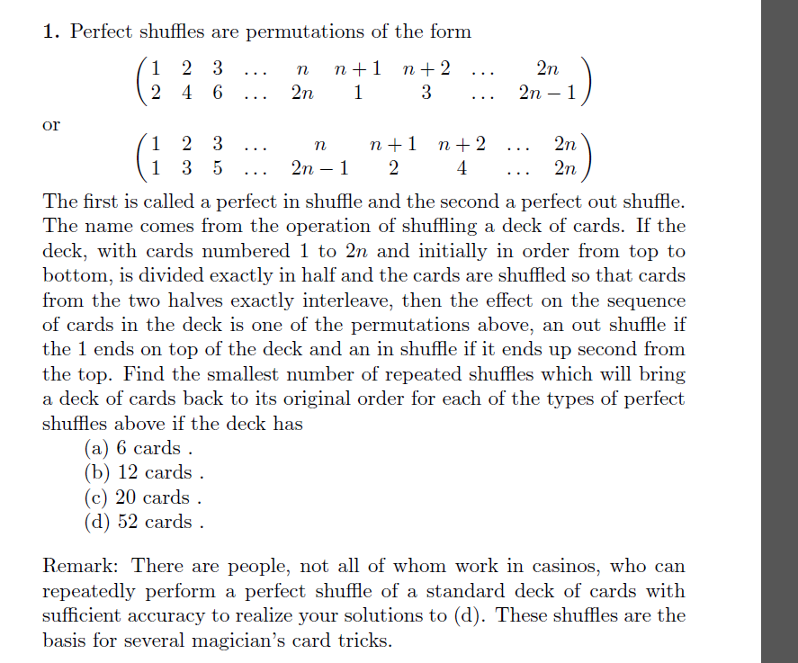 1. Perfect shuffles are permutations of the form The | Chegg.com