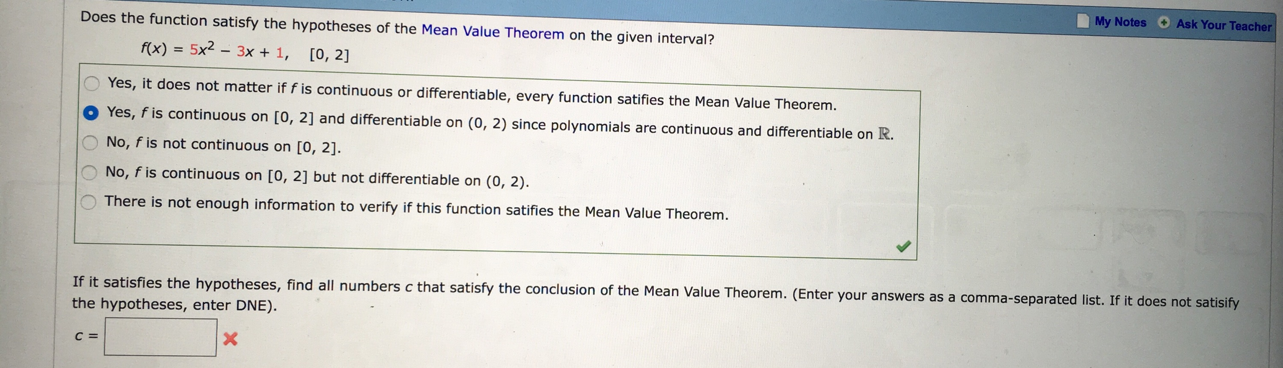 Solved Does the function satisfy the hypotheses of the Mean | Chegg.com