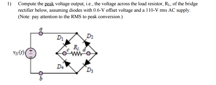 Solved Compute the peak voltage output, i.e., the voltage | Chegg.com