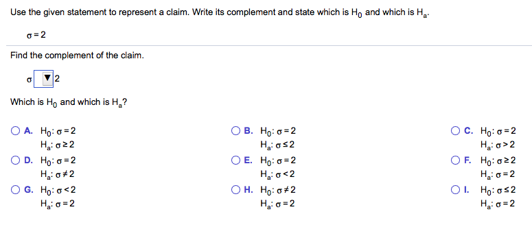 Solved Use the given statement to represent a claim. Write | Chegg.com