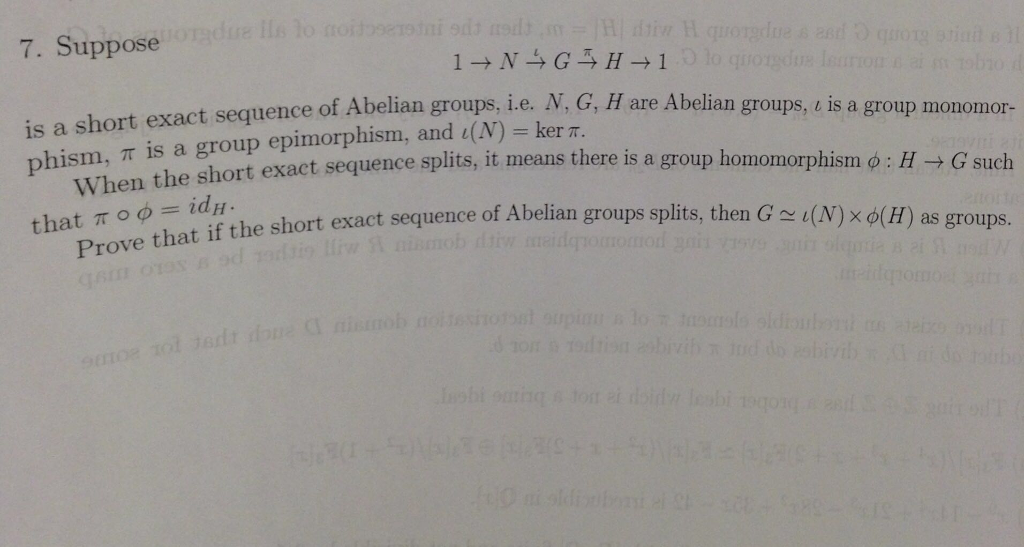 Solved 7. Suppose 1NG4H1 is a short exact sequence of | Chegg.com