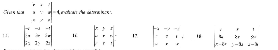 Solved Given That 4 Evaluate The Determinant Chegg