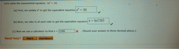 Solved Let's solve the exponential equation 2e 40. (a) | Chegg.com
