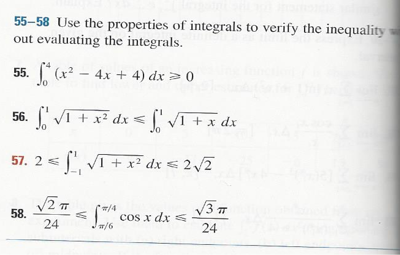 Solved 55-88 use the properties of integrals to verify | Chegg.com