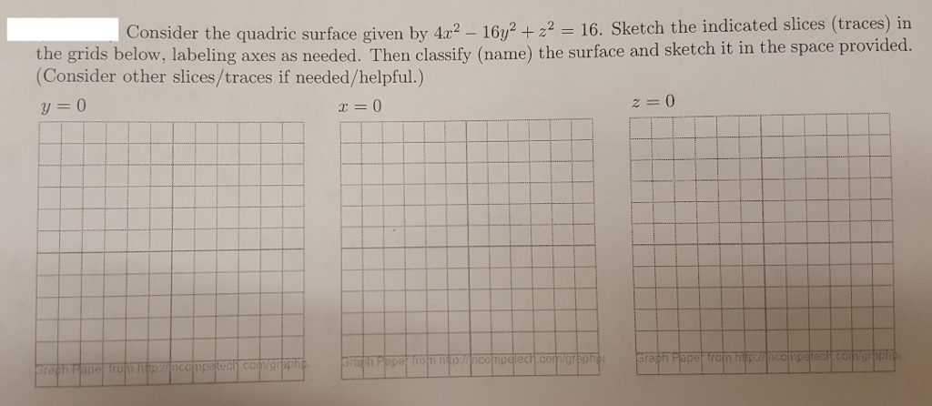Solved Consider the quadric surface given by 422-16y2 + | Chegg.com