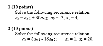 Solved 1 (10 points) Solve the following recurrence | Chegg.com