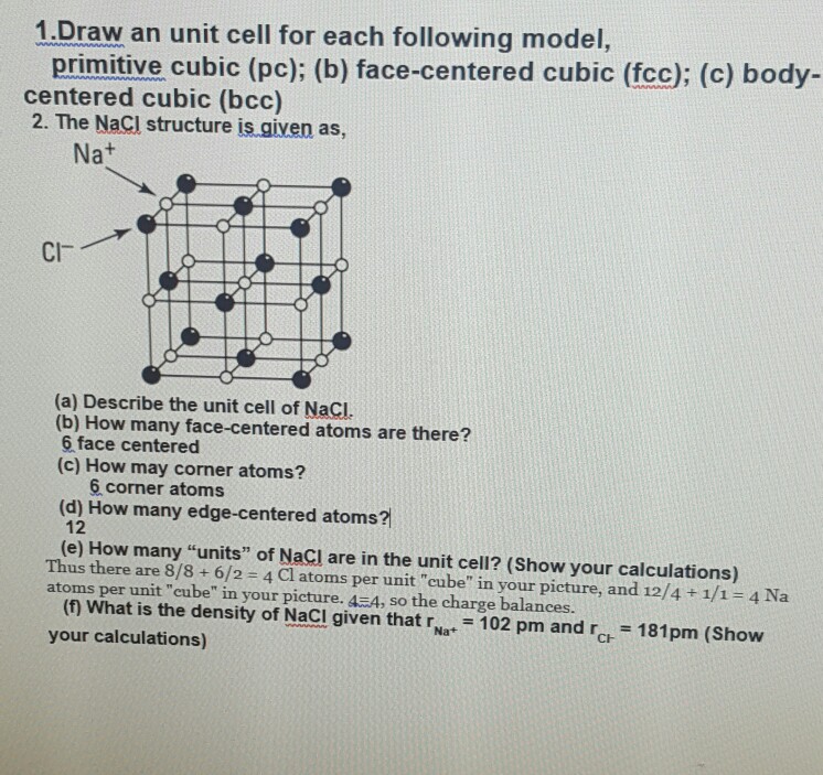 Solved Draw an unit cell for each following model, | Chegg.com