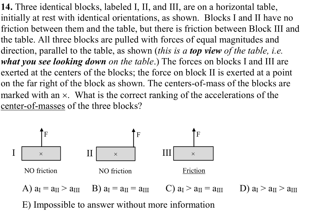 Solved 14. Three identical blocks, labeled I, II, and III, | Chegg.com