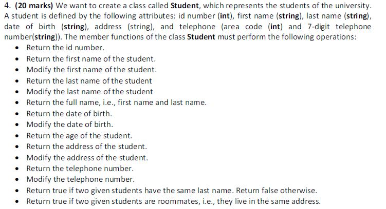 Solved 4. (20 marks) We want to create a class called | Chegg.com