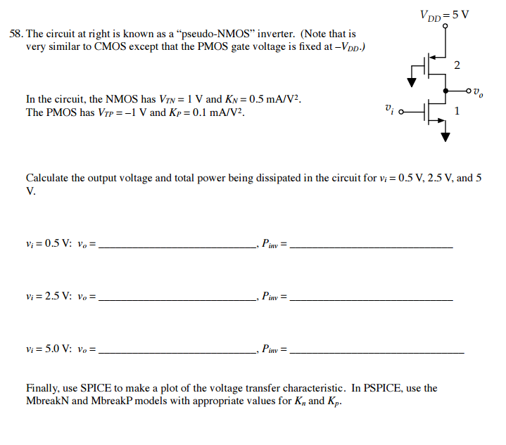 Solved The circuit at right is known as a "pseudo-NMOS" | Chegg.com