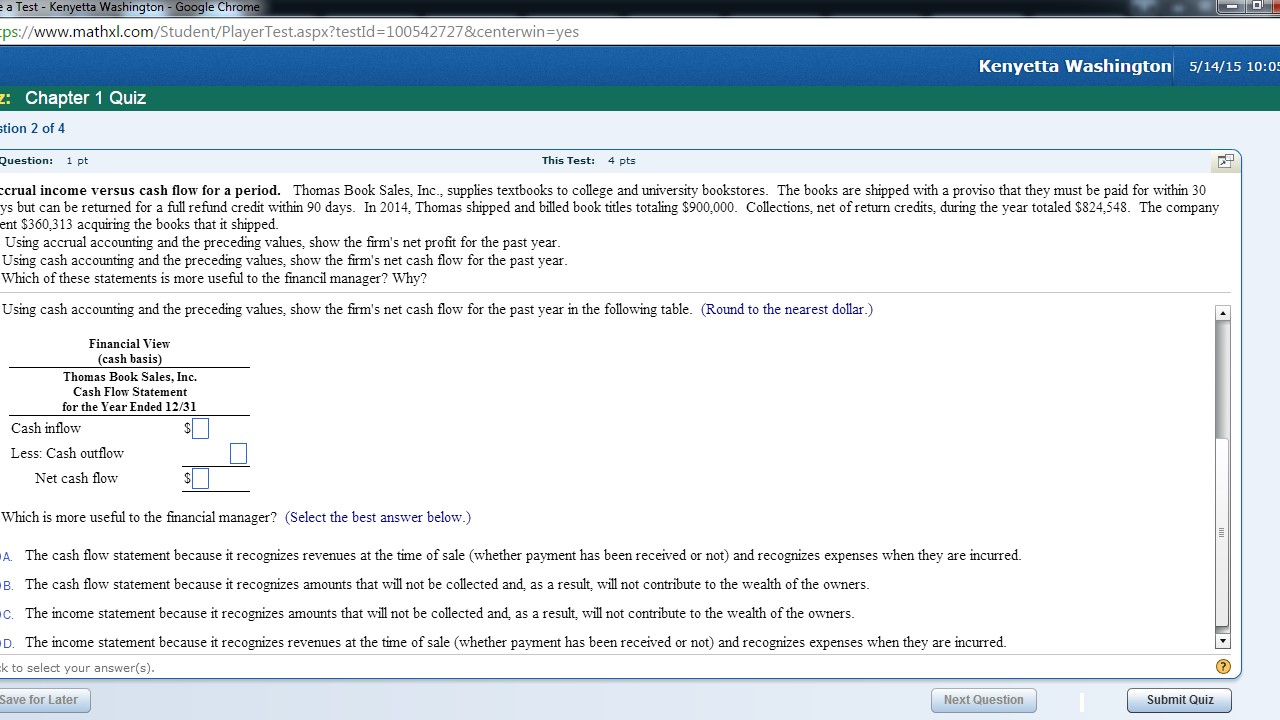 Solved e a Test Kenyetta Washington Google Chrome | Chegg.com