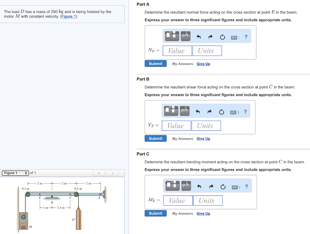 Solved Part A The load D has a mass of 290 kg and is being | Chegg.com