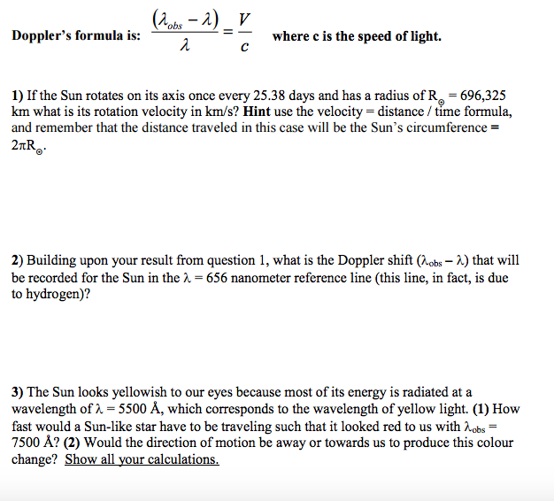 Solved Doppler's formula is: (lambda_obs - lambda)/lambda = | Chegg.com