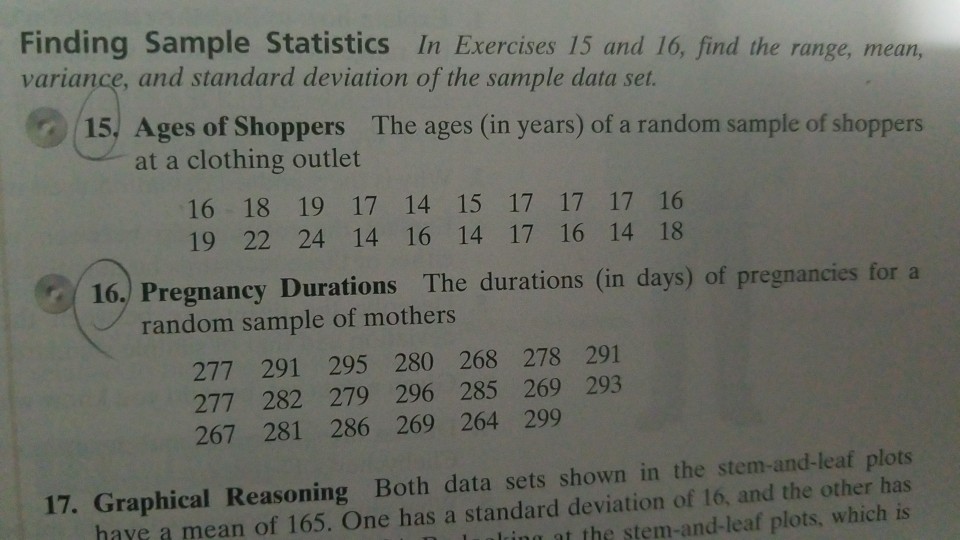 Solved Finding Sample Statistics In Exercises 15 and 16, | Chegg.com