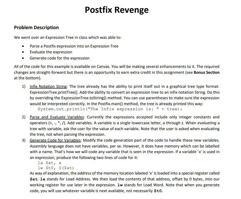 Postfix Revenge Problem Description We went over an | Chegg.com