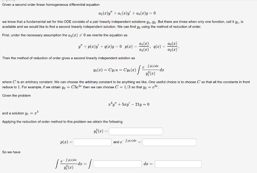 Solved Given a second order linear homogeneous differential | Chegg.com