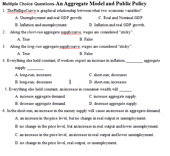 Solved Multiple Choice Questions-An Aggregate Model and | Chegg.com