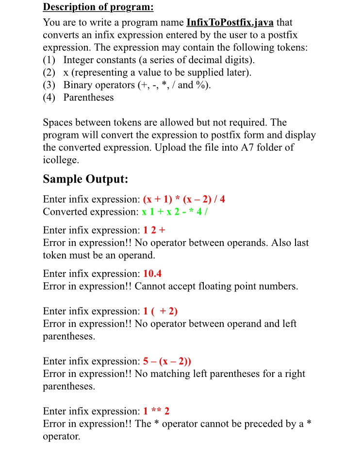 Solved You are to write a program name InfixToPostfix.java | Chegg.com