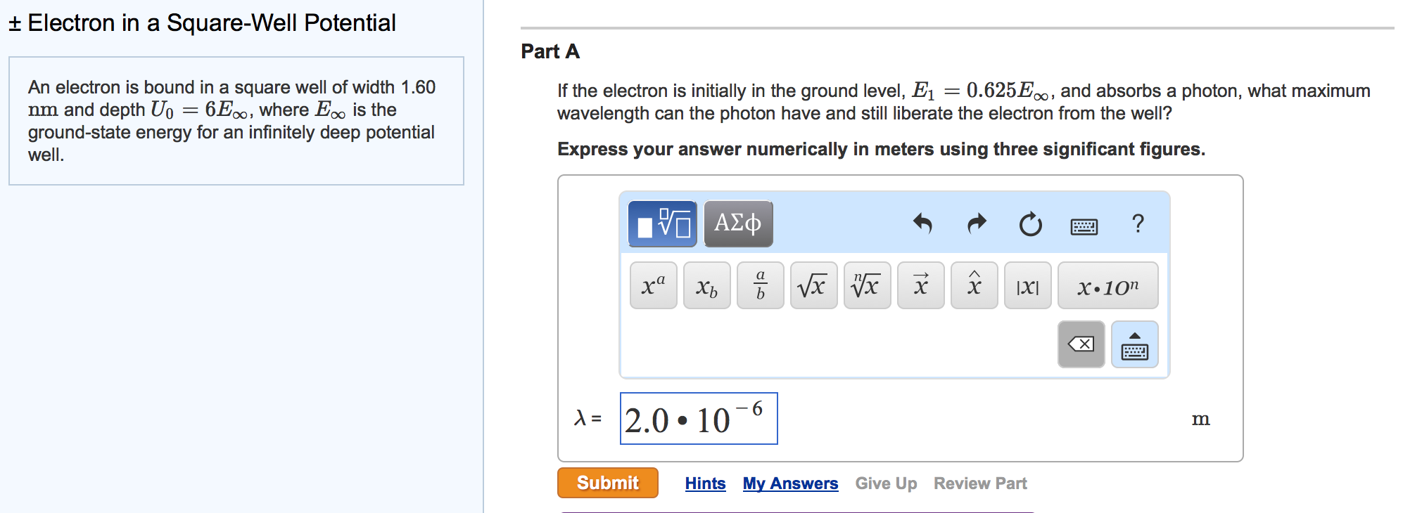 Solved An electron is bound in a square well of width 1.60 | Chegg.com