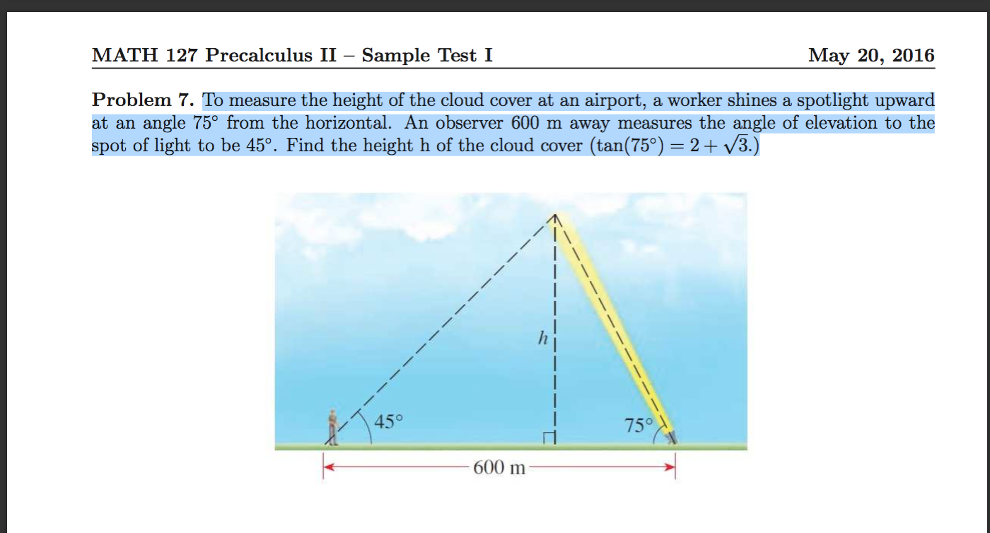 Solved MATH 127 Precalculus II - Sample Test I May 20, 2016 | Chegg.com