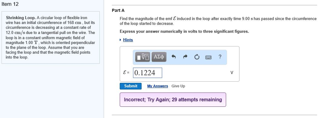 Solved Item 12 Part A Shrinking Loop A Circular Loop Of 5683