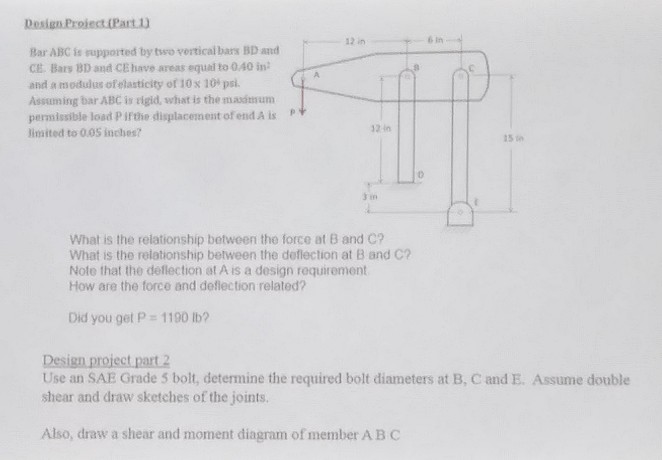 Solved Design Proiect (Part.) Bar ABC is supported by two | Chegg.com