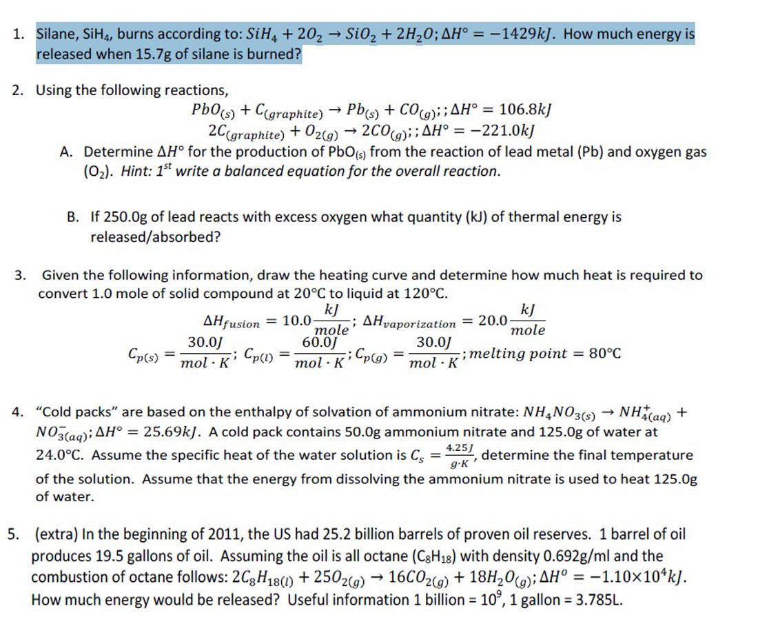 Solved Silane, SiH_4, burns according to: SiH_4 + 2O_2 | Chegg.com