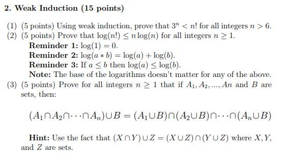 Solved 2. Weak Induction (15 points) (1) (5 points) Using | Chegg.com
