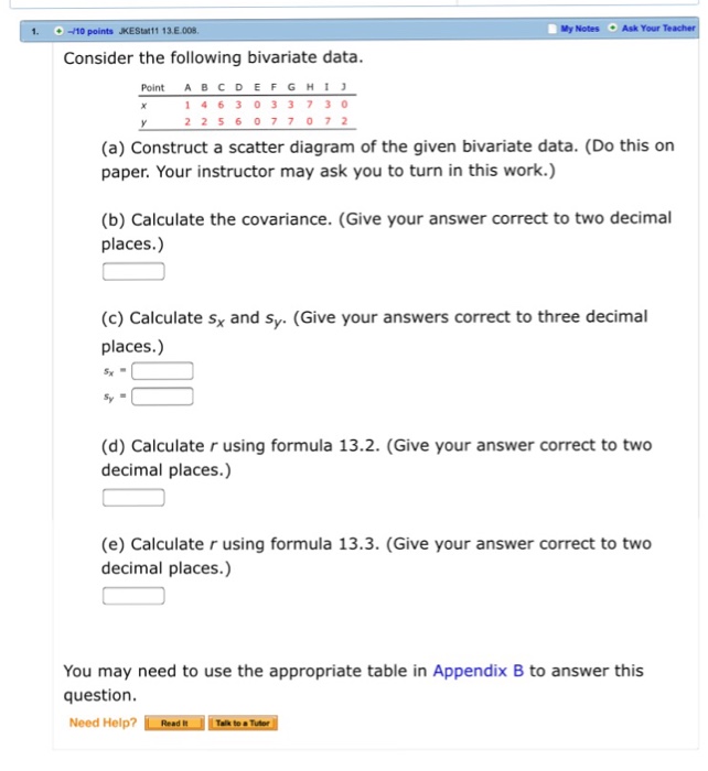 Consider the following bivariate data. Construct a | Chegg.com