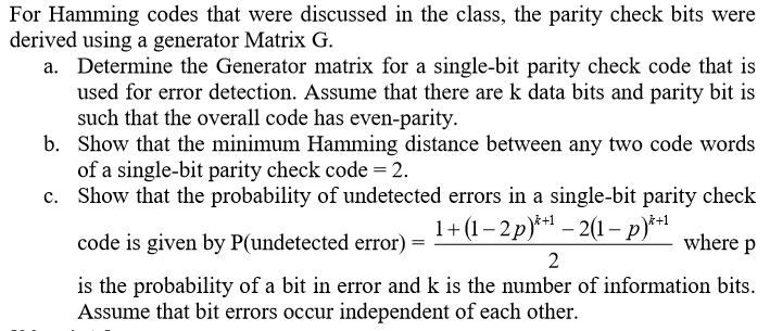 Solved For Hamming codes that were discussed in the class, | Chegg.com