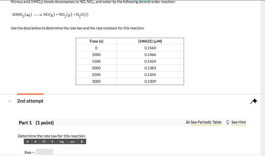 Solved Nitrous acid (HNO2 slowly decomposes to NO, NO2, and | Chegg.com