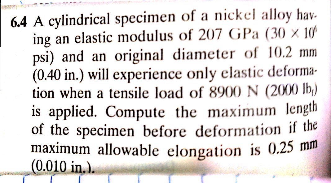 Solved A cylindrical specimen of a nickel alloy having an | Chegg.com