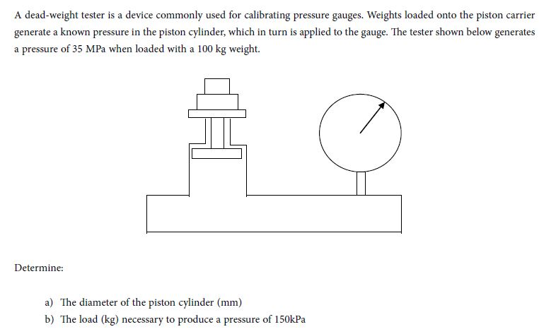Solved A dead-weight tester is a device commonly used for | Chegg.com