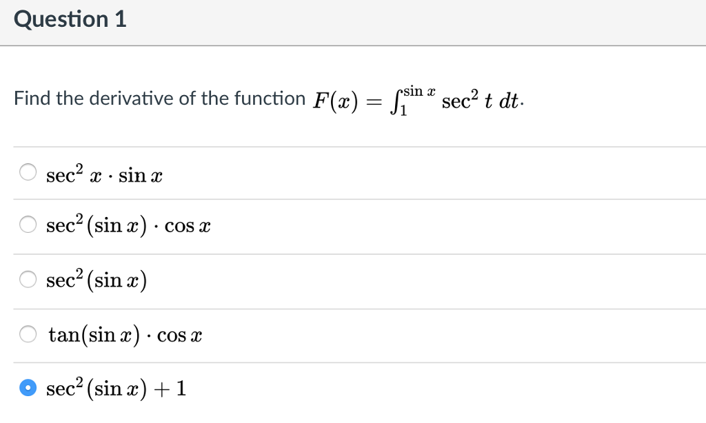 Solved Find the derivative of the function F(x) = | Chegg.com