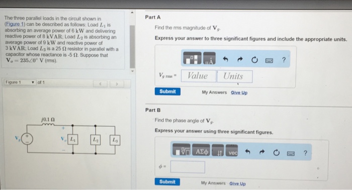 Solved The three parallel loads in the circuit shown in | Chegg.com