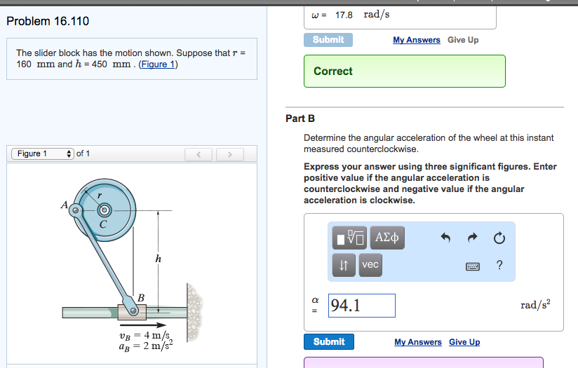 Solved The slider block has the motion shown. Suppose that r | Chegg.com