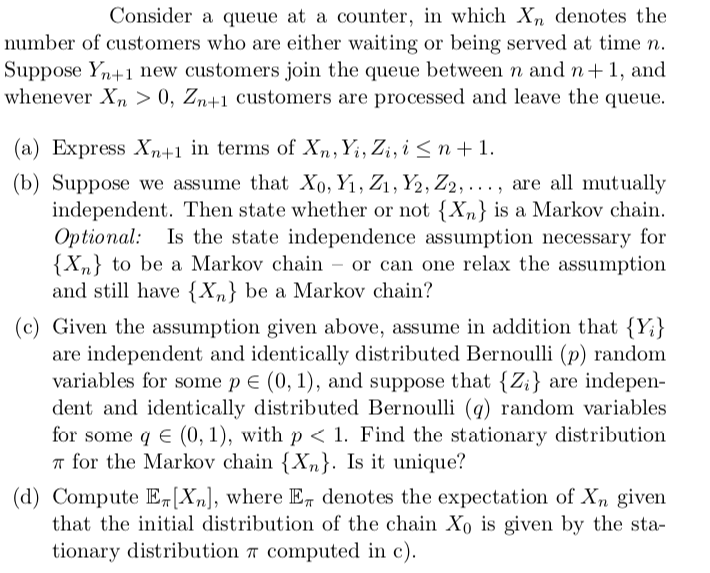 Consider a queue at a counter, in which Xn denotes | Chegg.com