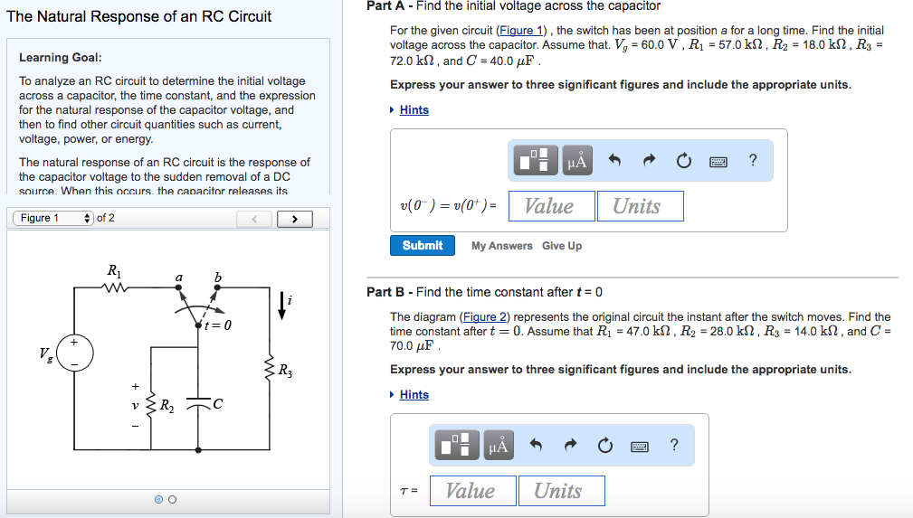Solved Part A Find the initial voltage across the capacitor | Chegg.com