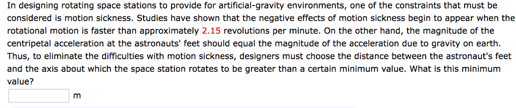 Solved In designing rotating space stations to provide for | Chegg.com